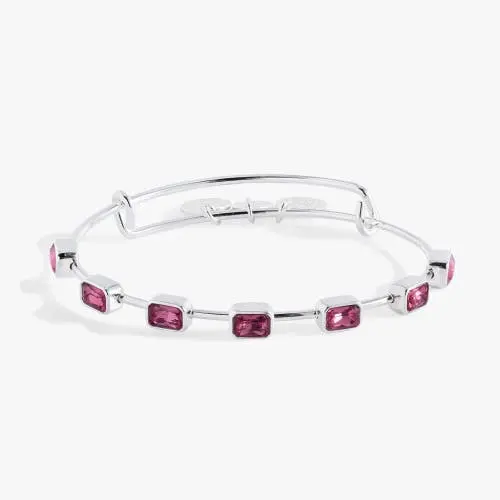 ALEX AND ANI Emerald Cut Bangle With Pink Crystals - Silver 